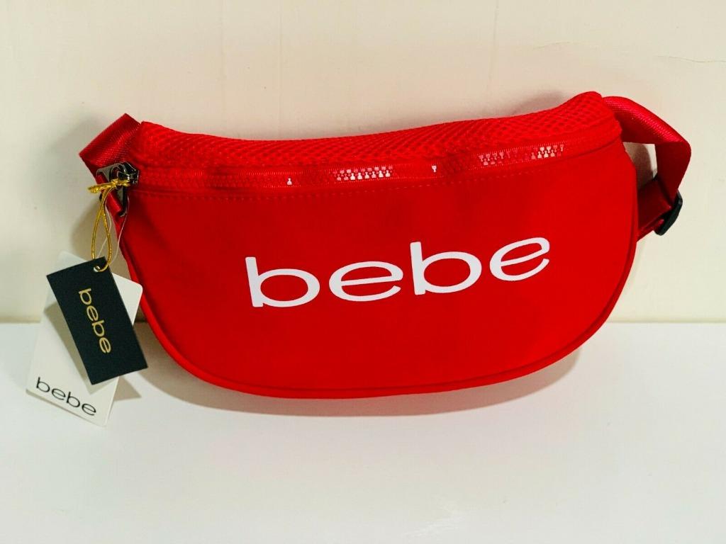 NEW! BEBE RED / WHITE LOGO RIVI NYLON SLING BAG / BELT BAG / FANNY PACK ...