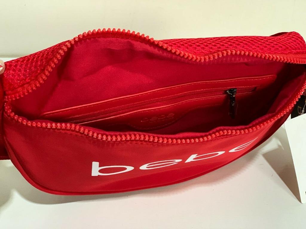 NEW! BEBE RED / WHITE LOGO RIVI NYLON SLING BAG / BELT BAG / FANNY PACK ...