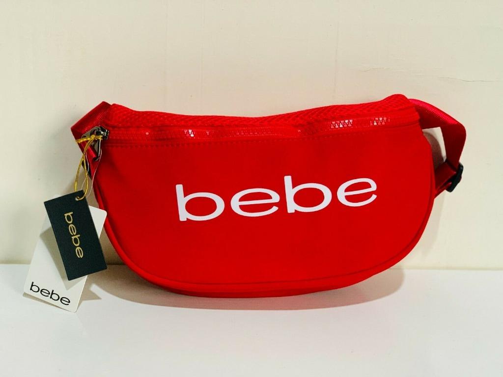 NEW! BEBE RED / WHITE LOGO RIVI NYLON SLING BAG / BELT BAG / FANNY PACK ...
