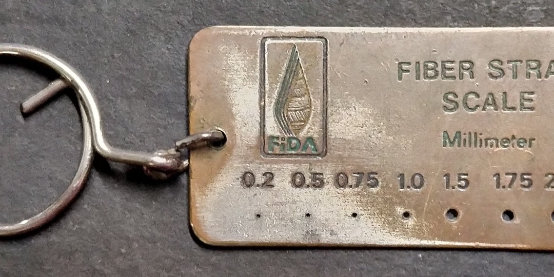 Old Key Chain 1970 's **FIBER STRAND SCALE**with millimeters Brass or ...