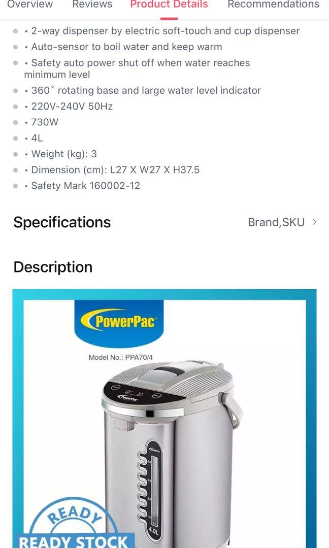 PowerPac water boiler and water dispenser 4L, TV & Home Appliances ...