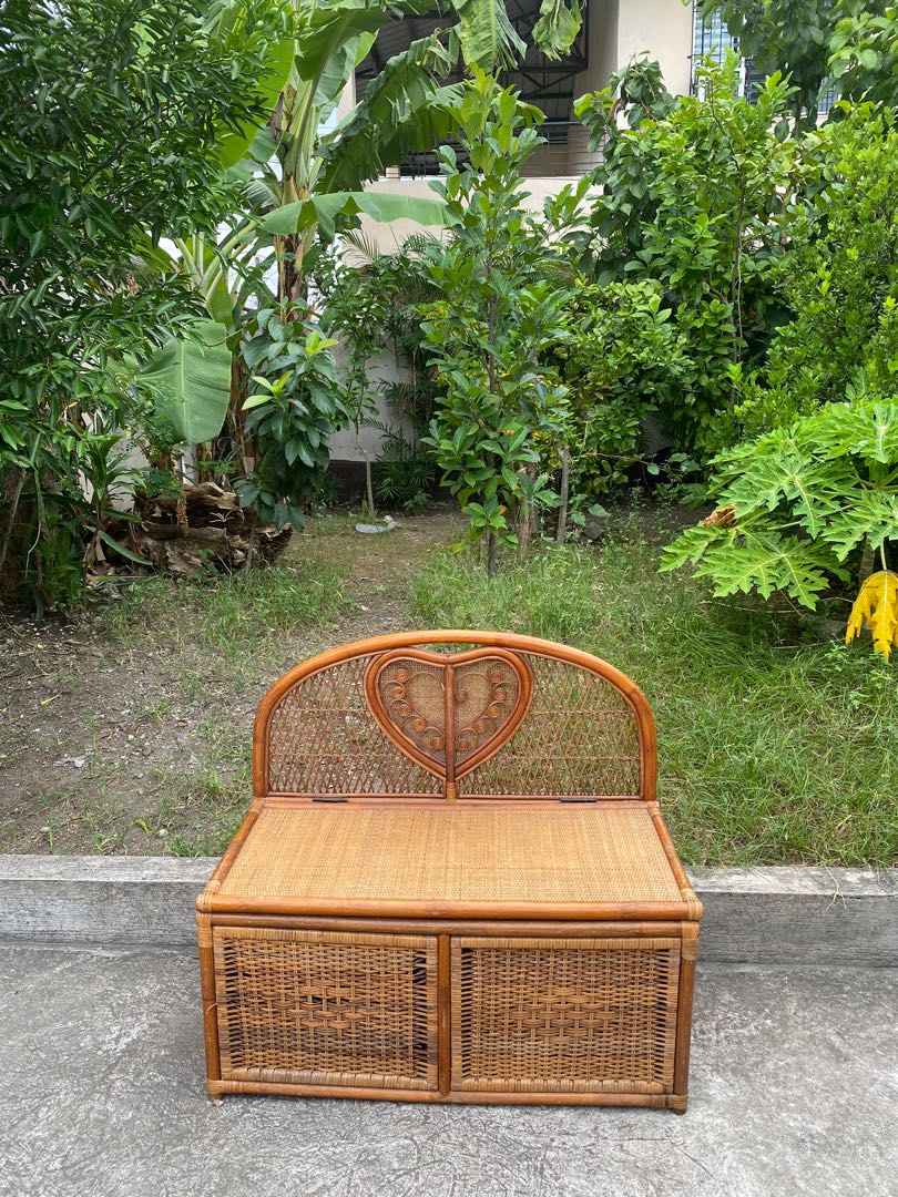 rattan bench storage (sturdy) big in actual, Furniture & Home Living ...