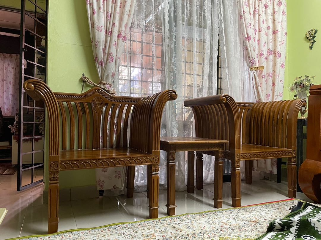 Set kerusi jati dan meja, Furniture & Home Living, Furniture, Sofas on ...