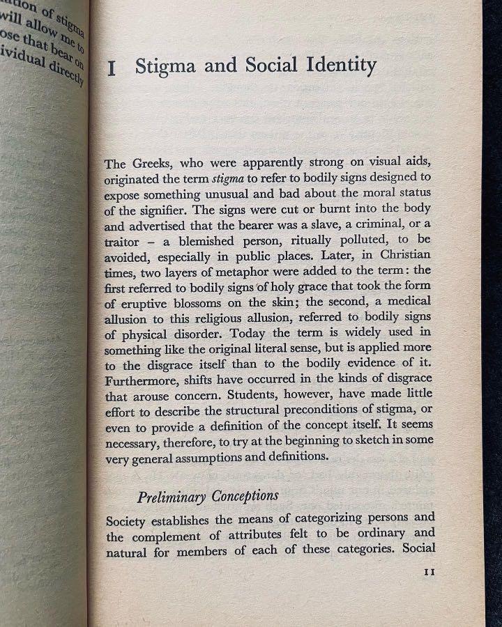 Stigma • Notes on the Management of Spoiled Identity By Erving Goffman ...