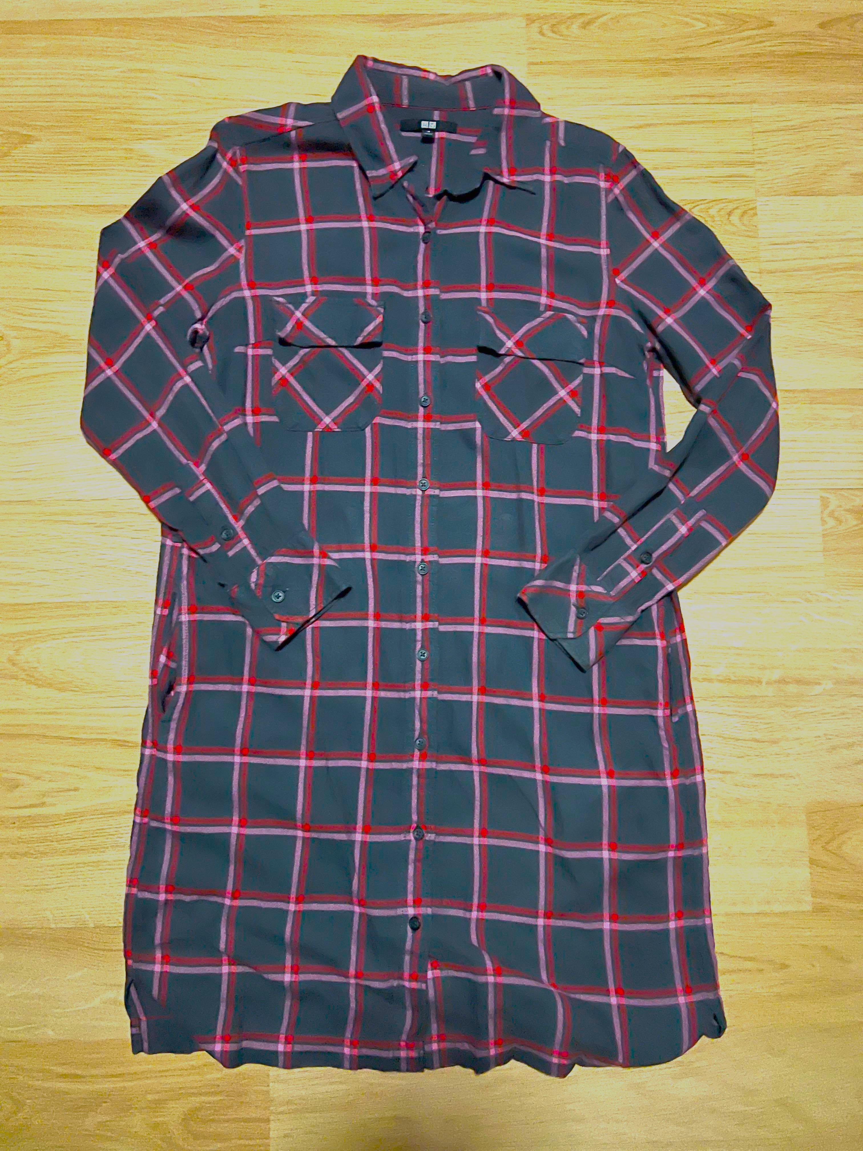UNIQLO - Checkered Shirt Dress in Dark Grey, Women's Fashion, Dresses ...
