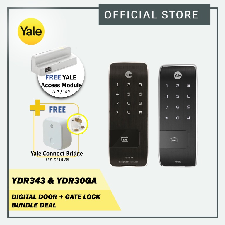 Yale YDR30GA Gate + YDR343 Door Digital Lock Bundle (Free Yale Connect ...