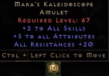 Tal Rasha's Amulet - 28Res 20Res Mara's Kaleidoscope - +2 Skills Rare ...