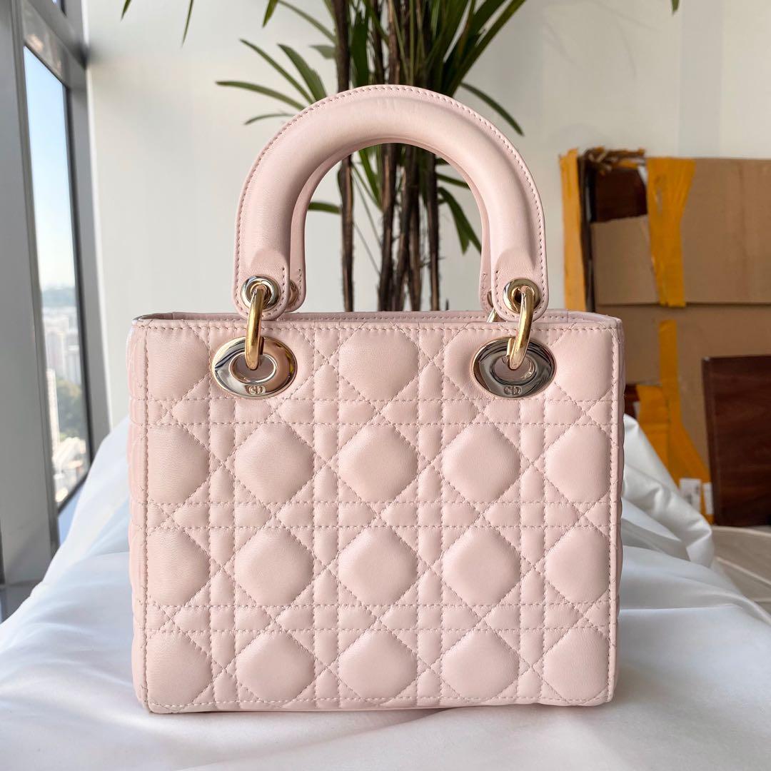 Authentic Dior Light Pink Small My Lady Dior bag in Lambskin and Gold ...