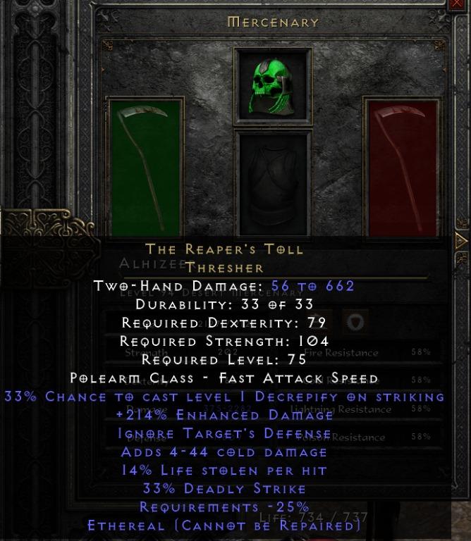 Diablo 2 Resurrected (D2R) - Ethereal Reaper's Toll for Mercs, Video ...