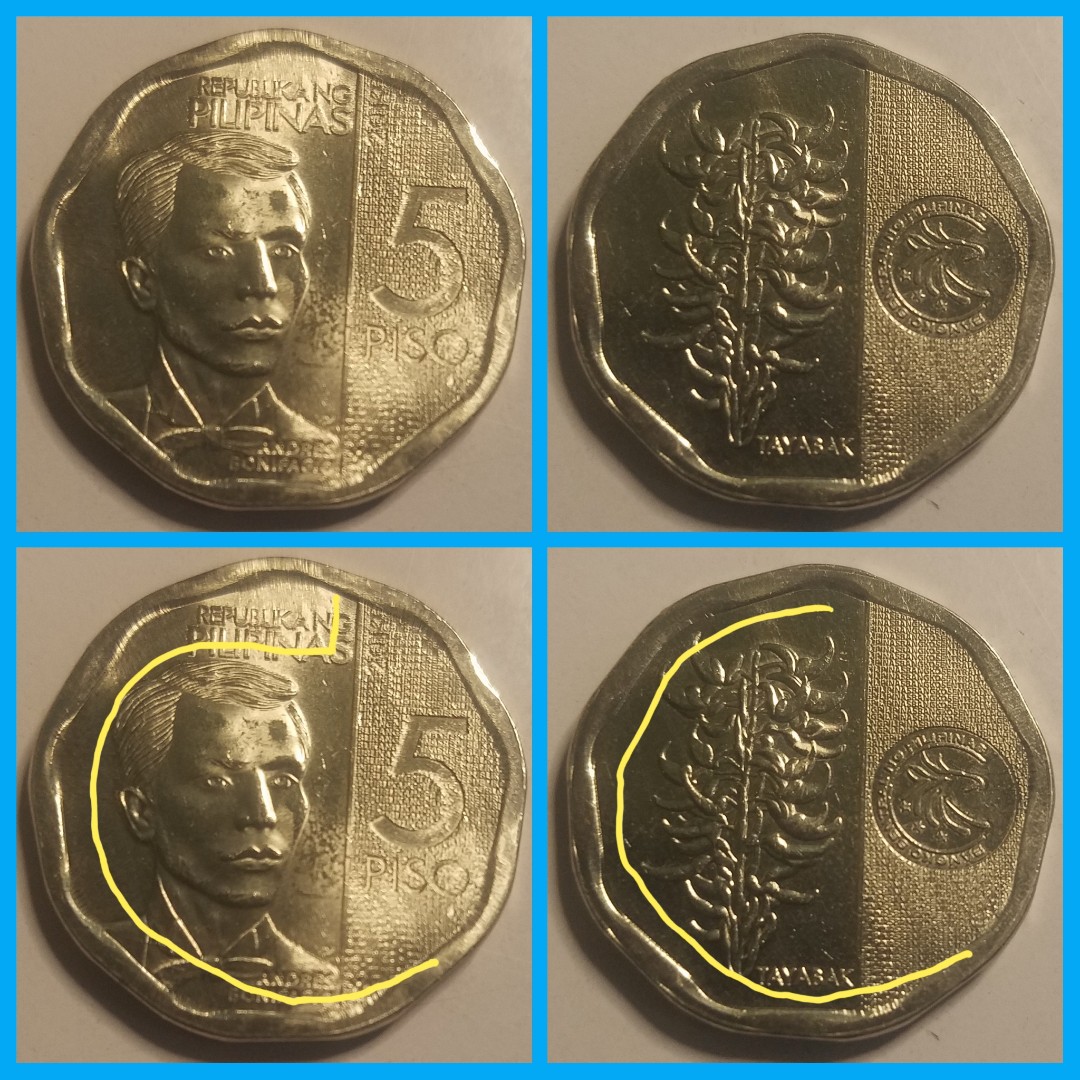 NGC 5 peso Nonagonal series 2019 error coin Obverse / Reverse Partial ...