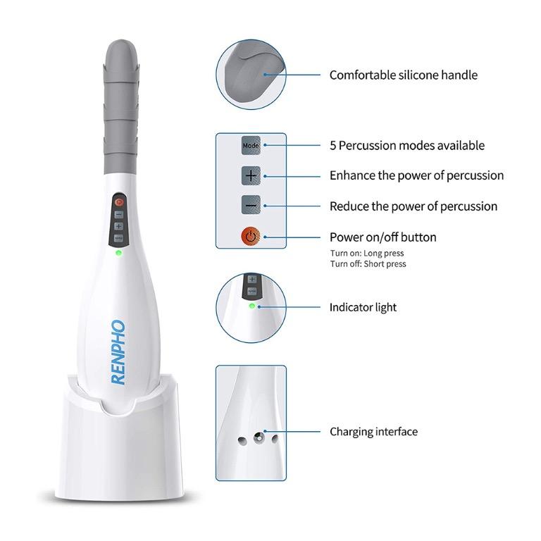 RENPHO Cordless Rechargeable Battery-Powered Hand Held Deep Massager EM ...