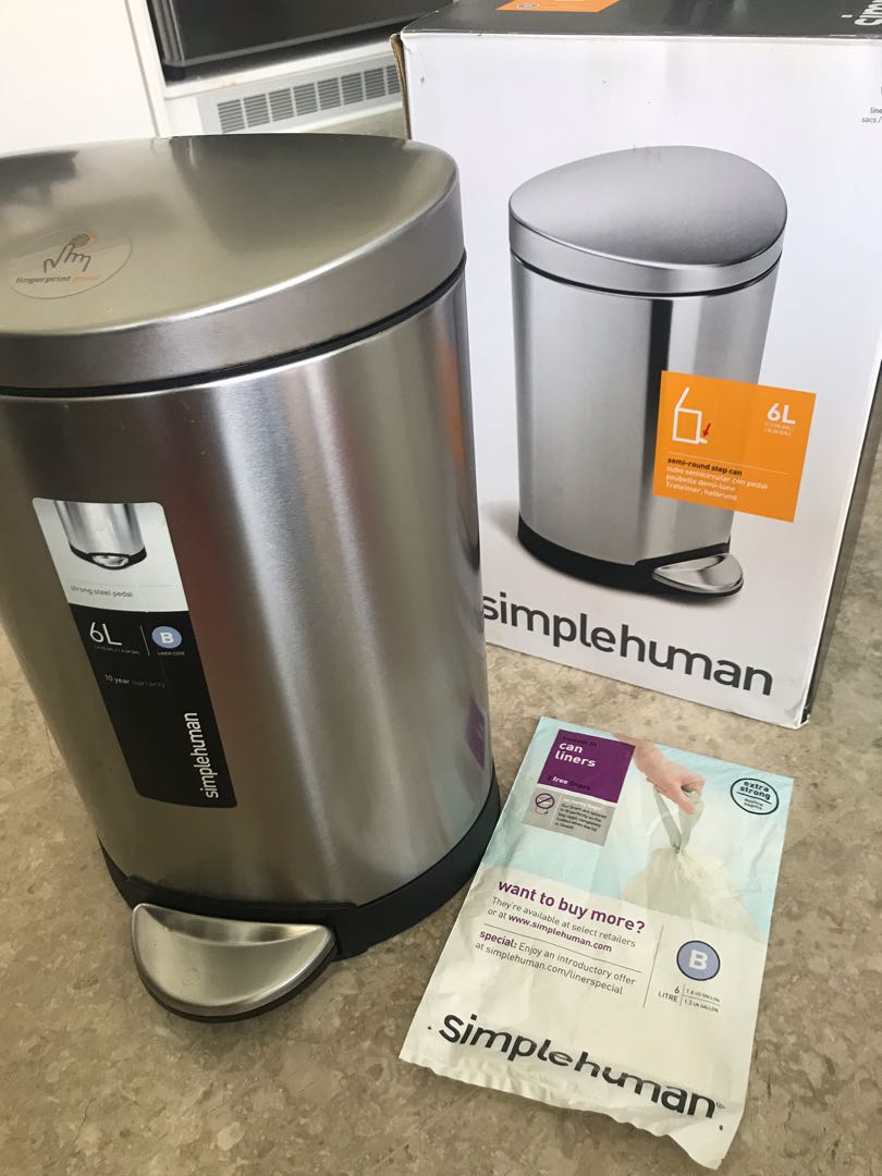 Simplehuman 6L bin with free trash bags, Furniture & Home Living ...