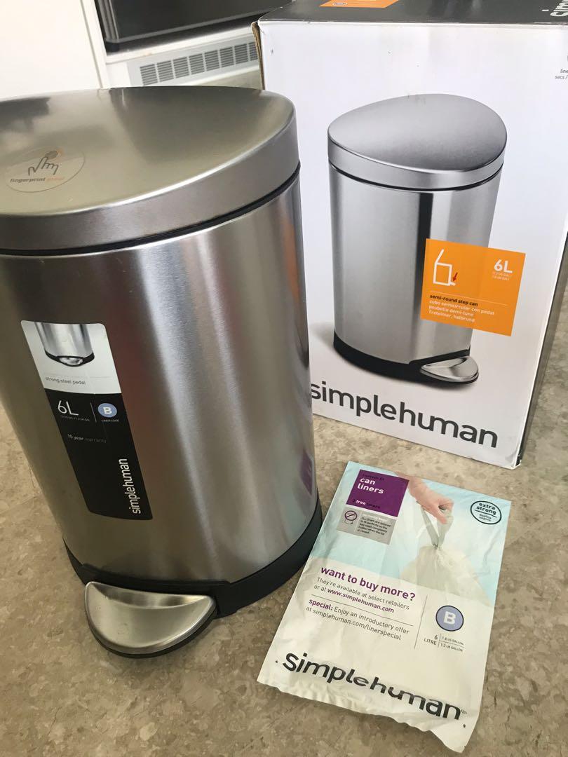 Simplehuman 6L bin with free trash bags, Furniture & Home Living, Bathroom & Kitchen Fixtures on ...