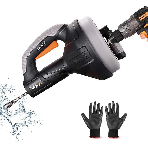 TACKLIFE 25 ft Drum Auger with Drill Adapter, Heavy Duty Plumbing Snake ...