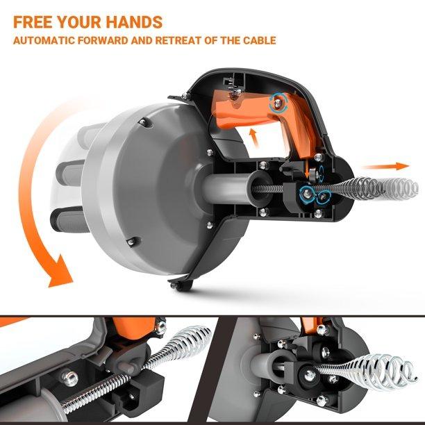 TACKLIFE 25 ft Drum Auger with Drill Adapter, Heavy Duty Plumbing Snake ...
