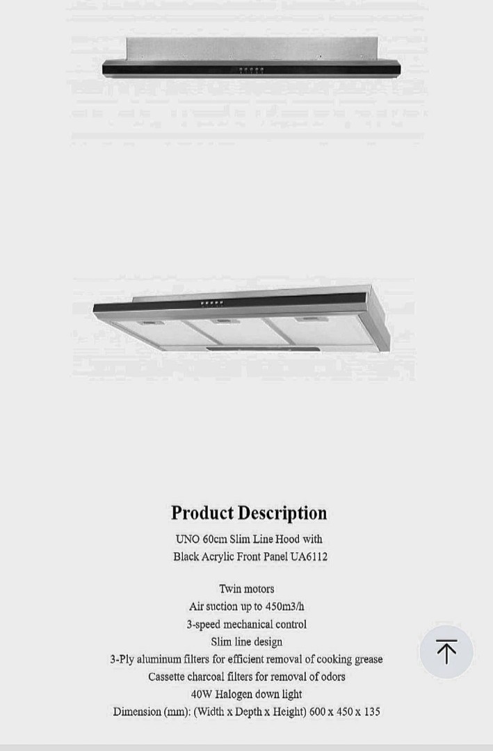 UNO 60cm Slim Line Hood with Black Acrylic Front Panel UA6112, TV ...