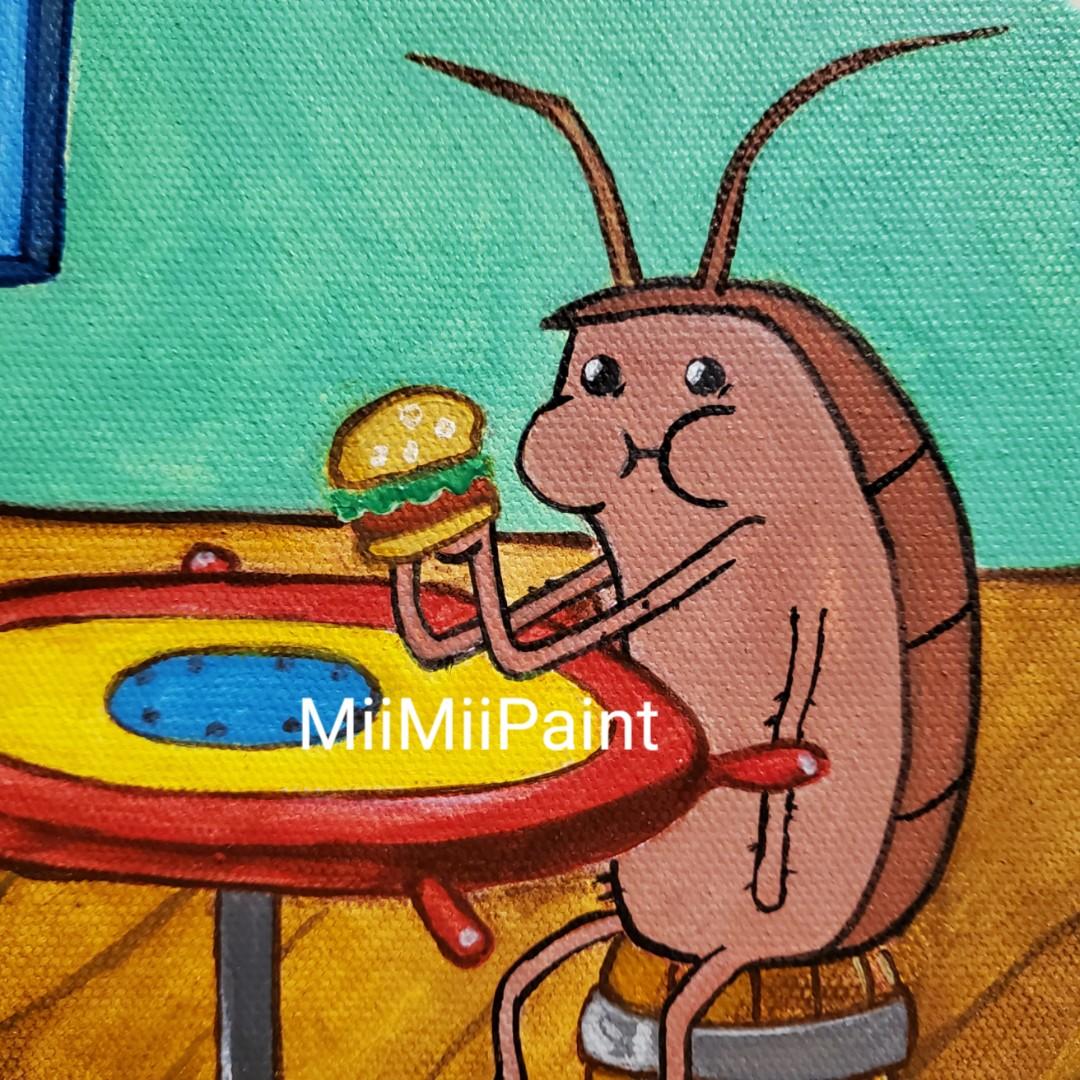 [8"] " Roach eating a krabby patty " Spongebob Acrylic Painting 02 ...