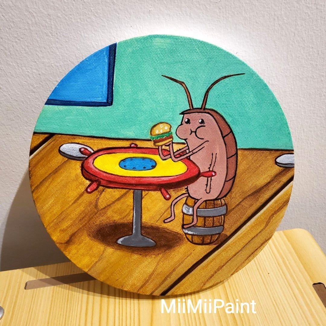[8"] " Roach eating a krabby patty " Spongebob Acrylic Painting 02 ...