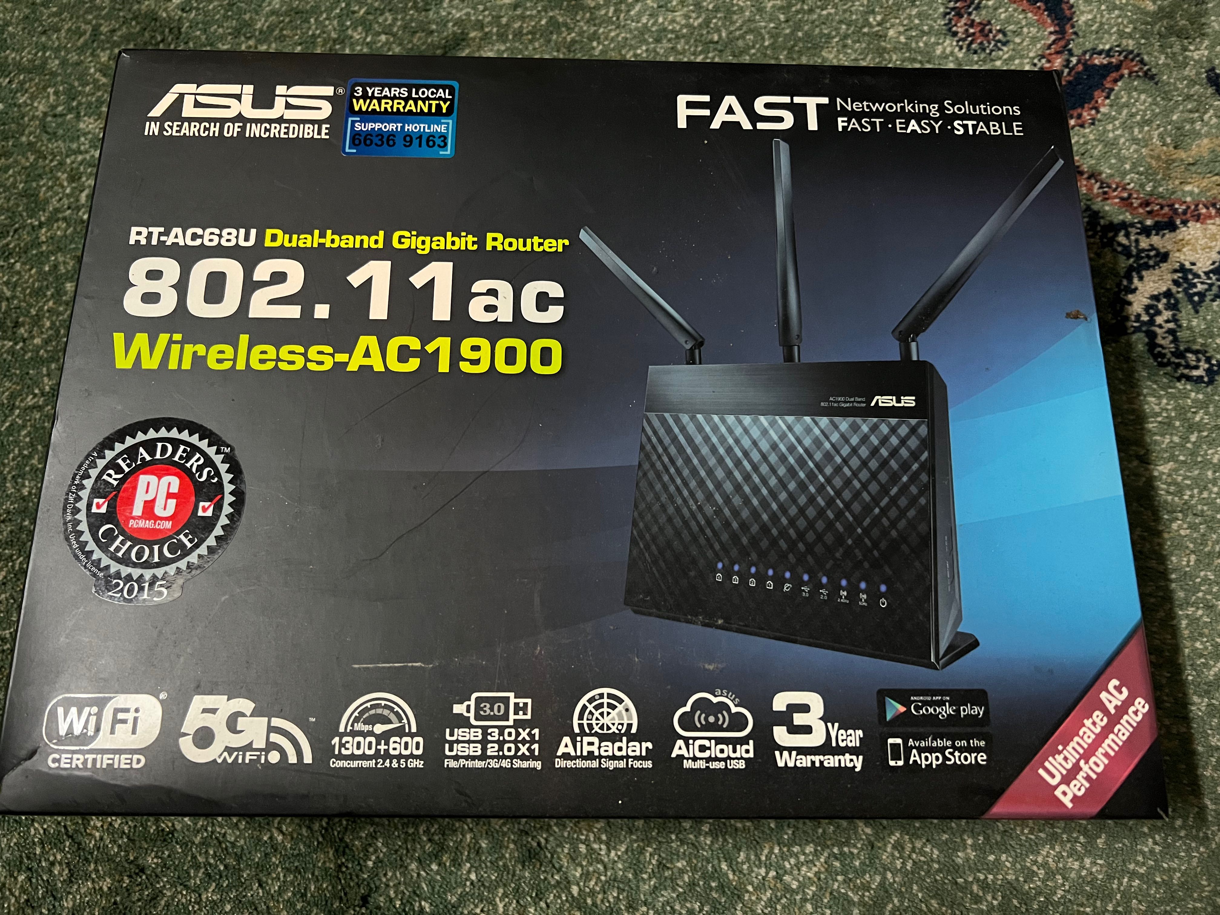 Asus Wireless RT-AC68U AC1900 Router, Computers & Tech, Parts ...