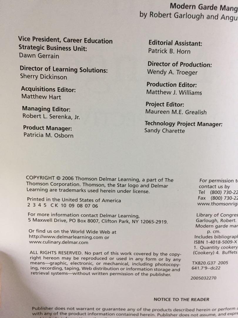 Modern Garde Manger by Garlough and Campbell 2006 hard cover large book ...