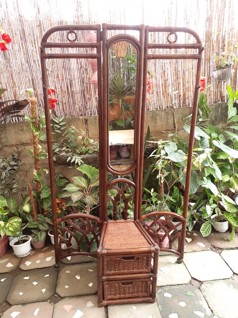 Multi functional rattan clothing rack with full body mirror and drawers ...