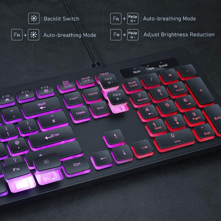 Seenda Backlit Wired Keyboard,USB Wired Computer Keyboard Full Size ...