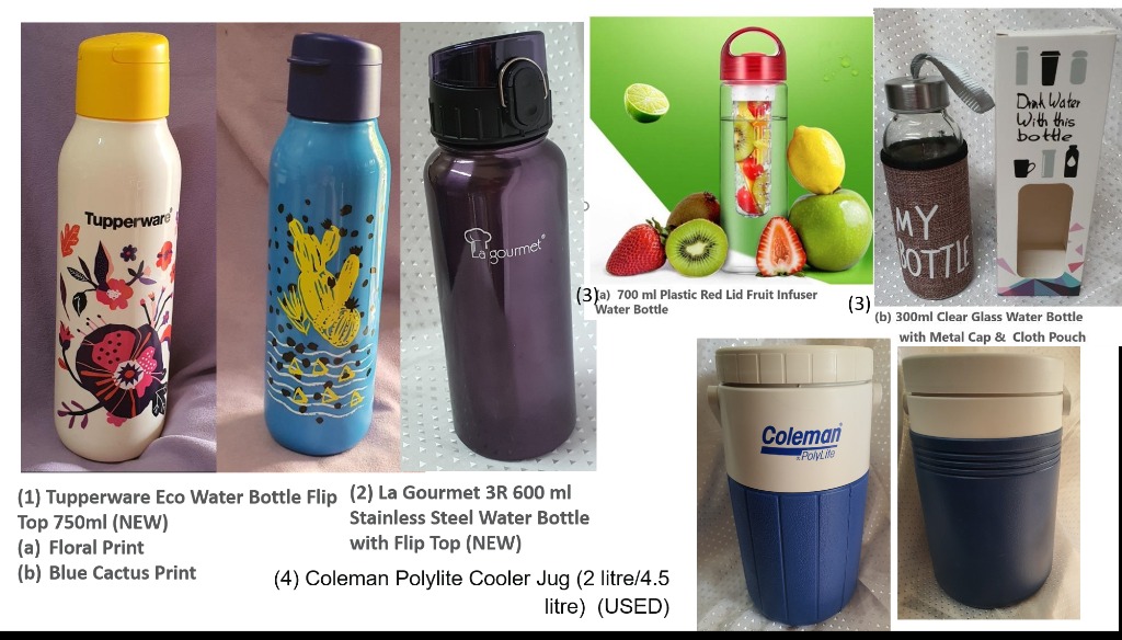 Tupperware Eco/La Gourmet Stainless Steel Flip Top Water Bottle/Plastic ...
