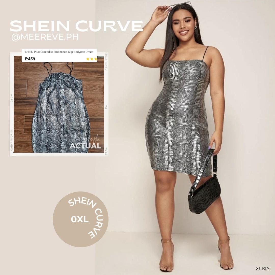 0XL or XL SHEIN CURVE/ PLUS SIZE Crocodile embossed slip bodycon dress ...