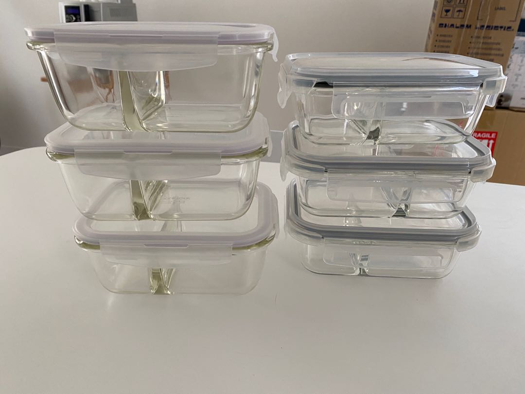 6 small glass container with compartment and lid, Furniture & Home ...
