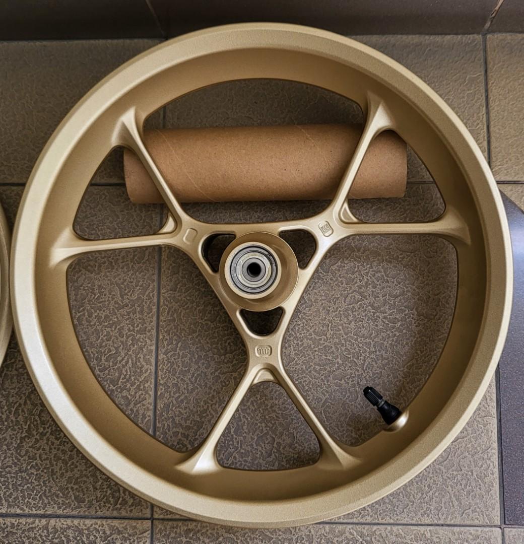 Aerox v2 stock gold rims, Motorcycles, Motorcycle Accessories on Carousell