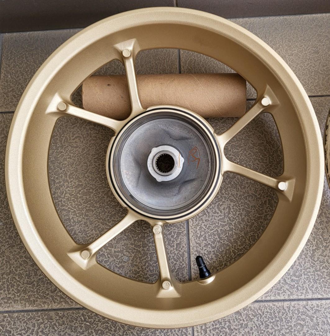 Aerox v2 stock gold rims, Motorcycles, Motorcycle Accessories on Carousell