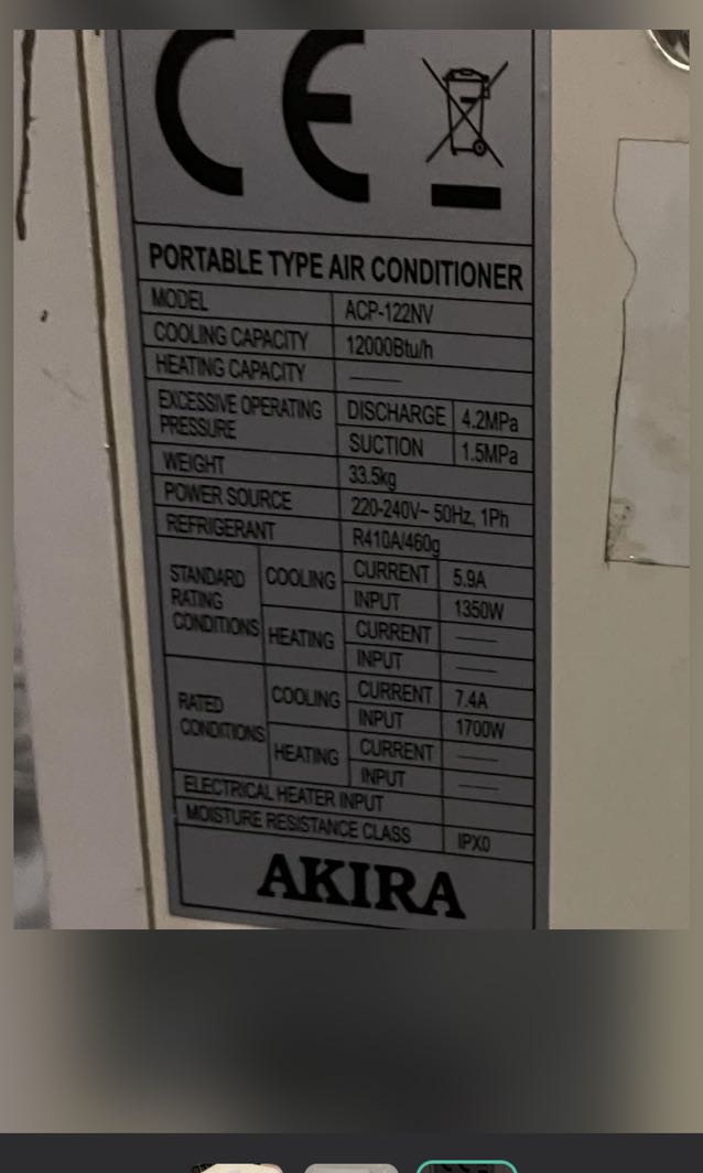 Akira portable air con + pipe + window seal, TV & Home Appliances, Air ...
