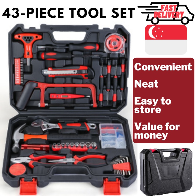 All In One Toolbox Tool Box Set 43 Pieces Hammer Screwdriver Plier ...