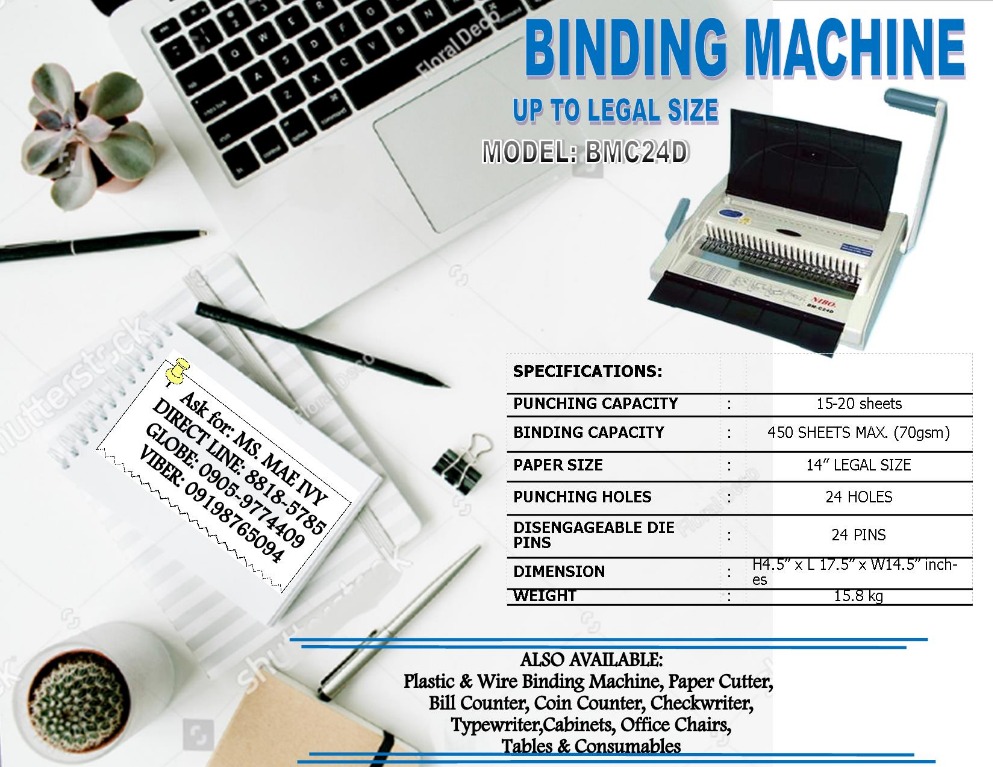 BINDING MACHINE MODEL BMC24D, Computers & Tech, Office & Business ...