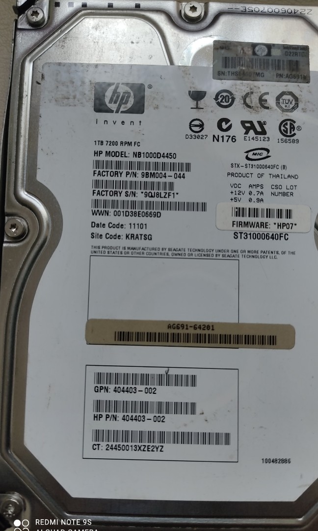 HP server HDD 1TB - model. - NB1000D4450, Computers & Tech, Parts ...
