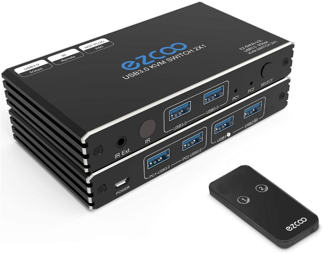 N. EZCOO USB KVM Switch 2 Computers Share 4-Port USB3.1 USB3.0 - Select ...