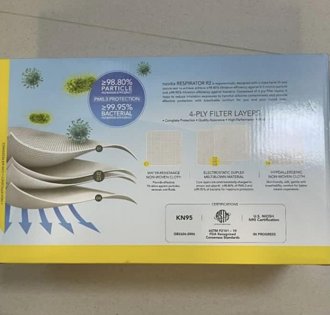 Novita Nano Copper Ions Surgical Respirator R2, Health & Nutrition ...