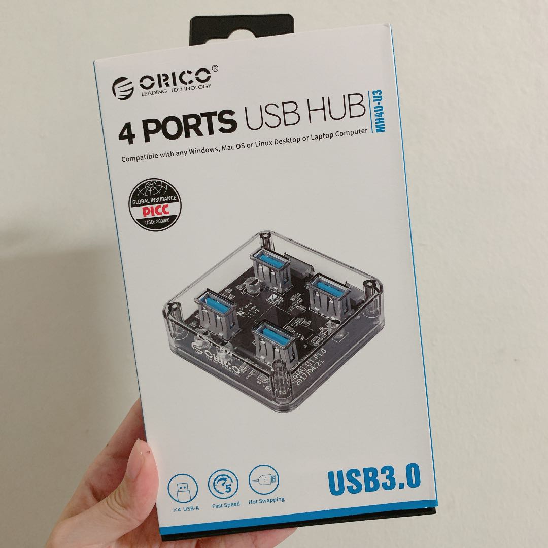 ORICO Transparent USB HUB 4 Ports USB3.0 Adapter, Computers & Tech ...