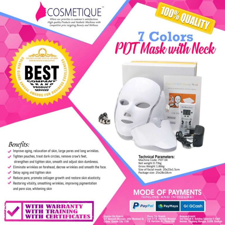 PDT Mask With Neck 7 Colors for Facial Machine Treatment, Beauty ...