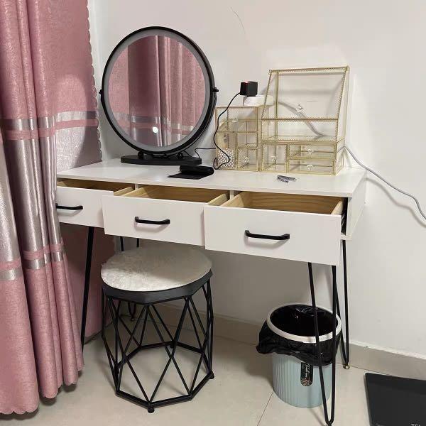 [READY STOCK] 100cm dressing table with 3 drawers, LED mirror & stool ...