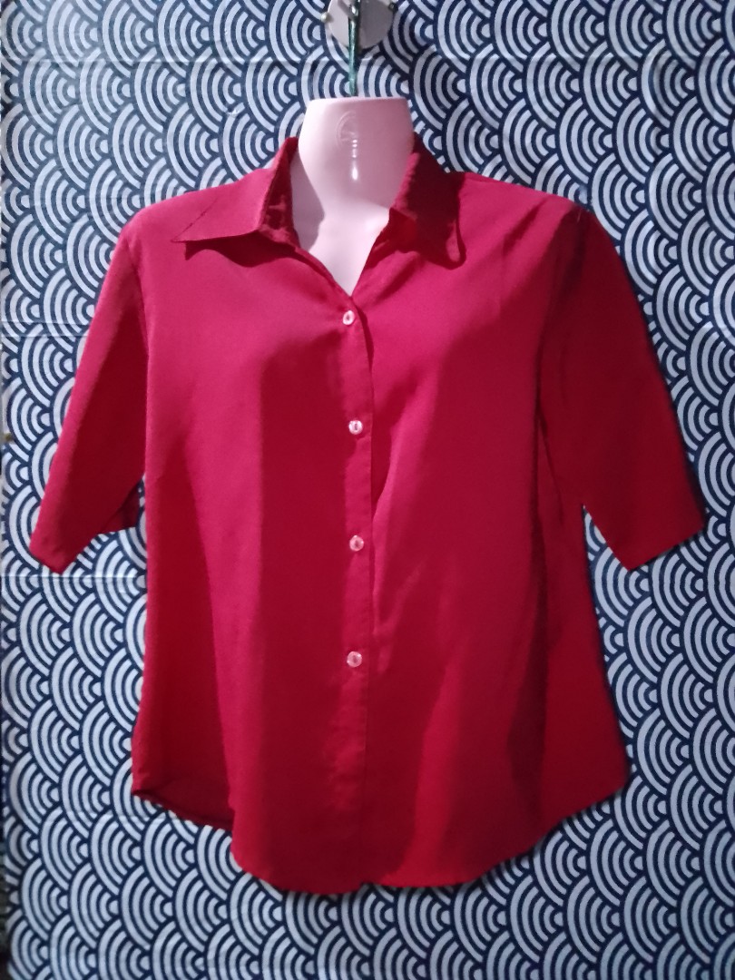 Red Office Top-Super Like New, Women's Fashion, Tops, Blouses on Carousell