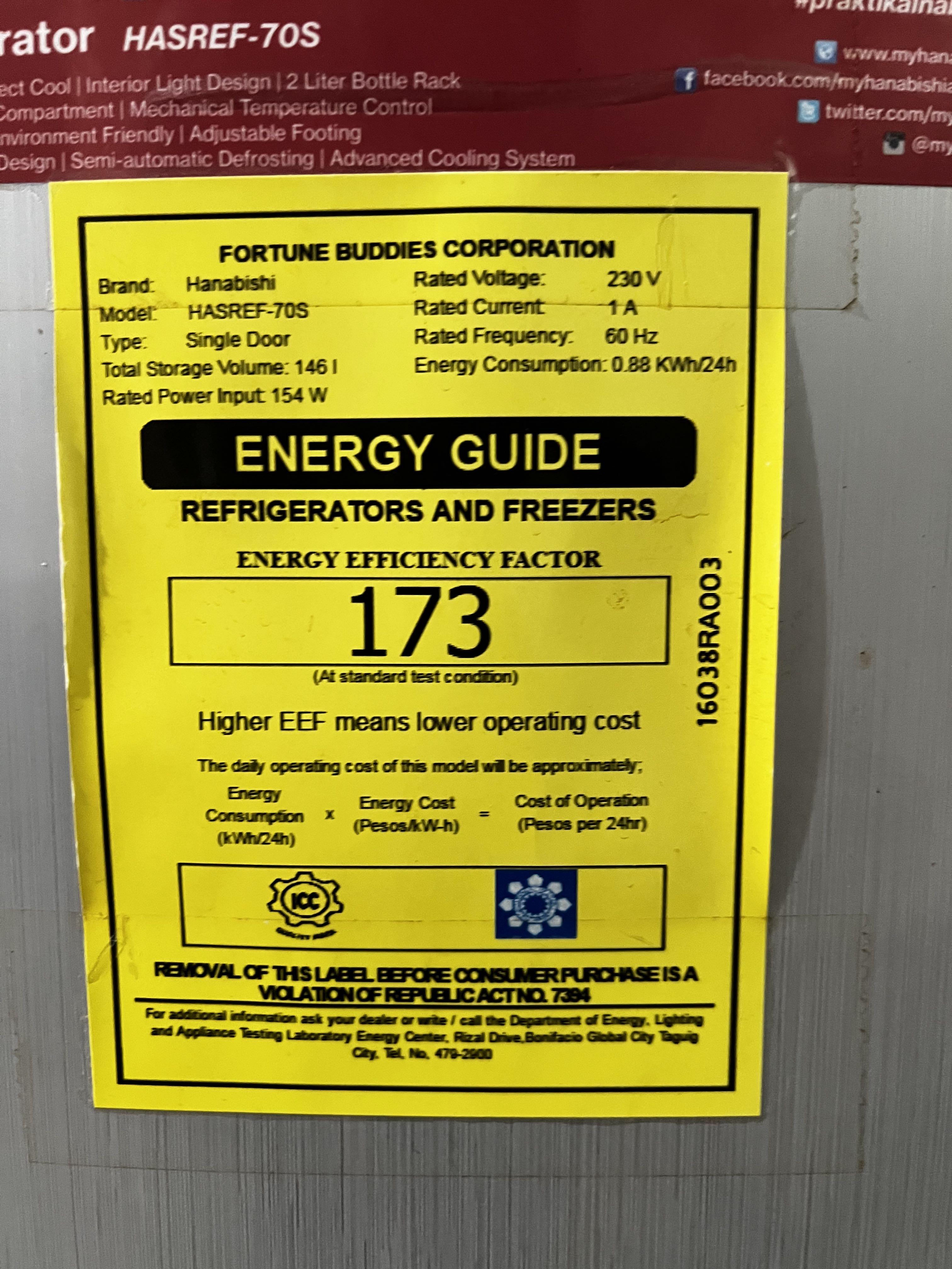 Refrigirator - Hanabishi, TV & Home Appliances, Kitchen Appliances ...