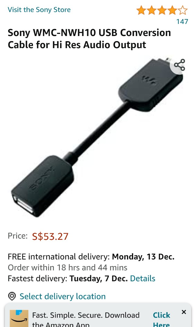 sony nw-a55 hires usb cable wmc-nwh10, Computers & Tech, Parts ...
