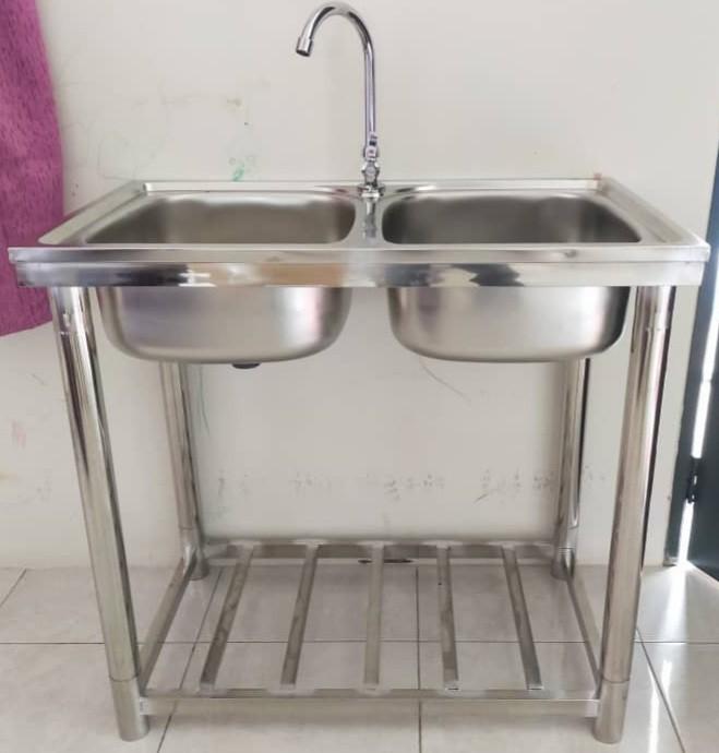 STAINLESS STEEL SINK WITH RACK / RAK SINKI BERKEMBAR / RAK MEJA SINKI ...