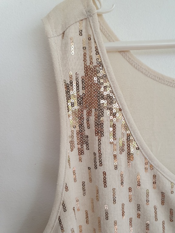 Susan Graver Champagne Sequined Top, Women's Fashion, Tops, Sleeveless ...