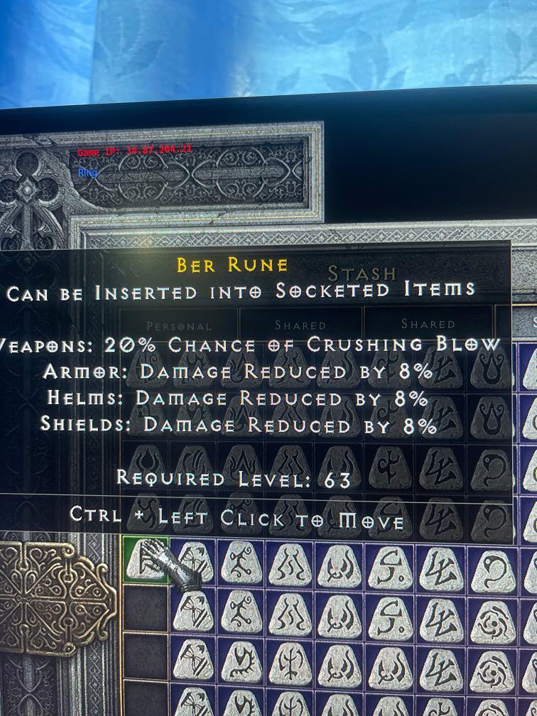 Ber rune diablo 2 resurrected pc, Video Gaming, Gaming Accessories, In ...