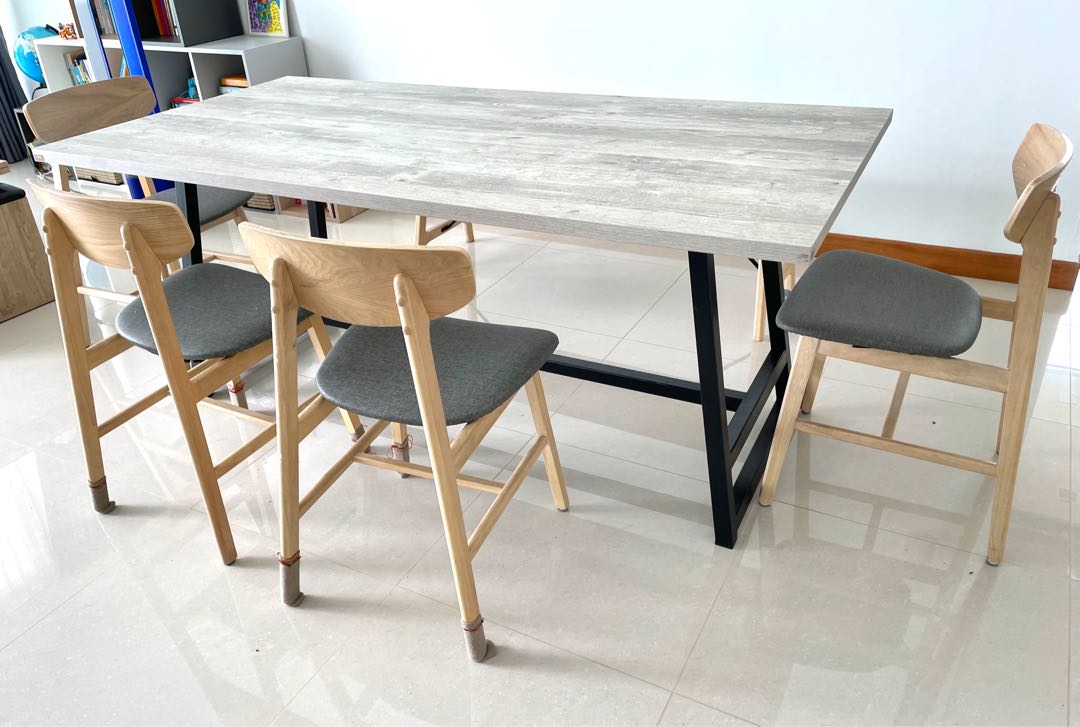 Dining table 6 pax with bench, Furniture & Home Living, Furniture ...