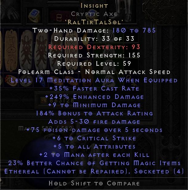 Perfect 17 Medi Insight Ethereal Cryptic Axe : Diablo 2 Resurrected ...