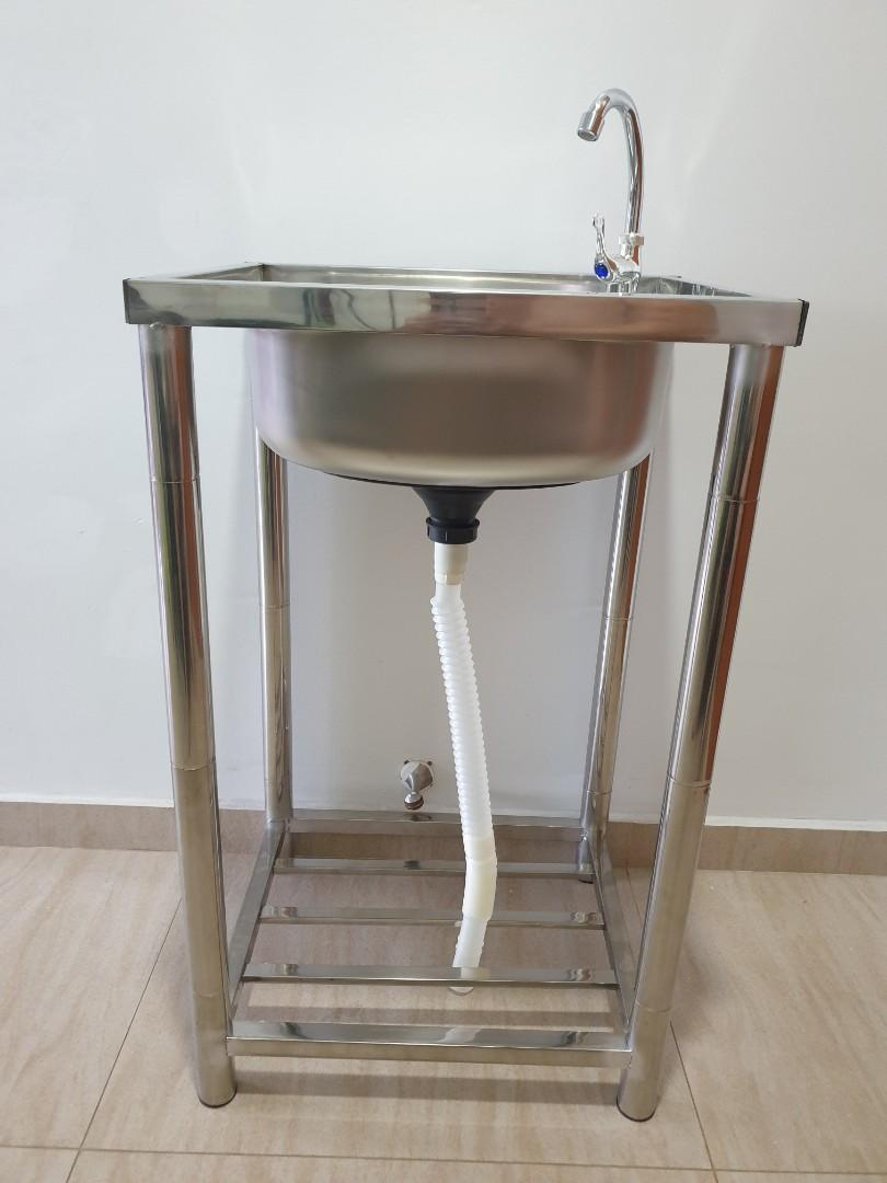 Portable stainless steel sink basin with stand, Furniture & Home Living ...