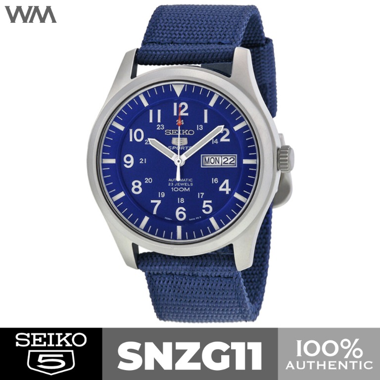 Seiko 5 Sports Military Field Blue Dial Nylon Strap Automatic Watch ...